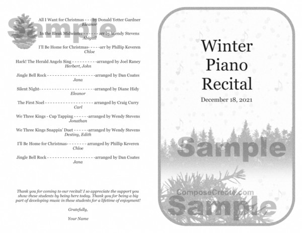 Winter Recital Program Package - Editable and Artistic