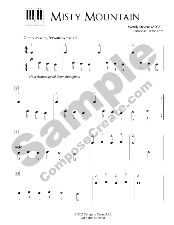 Misty Mountain - Easy black key piano music for beginners